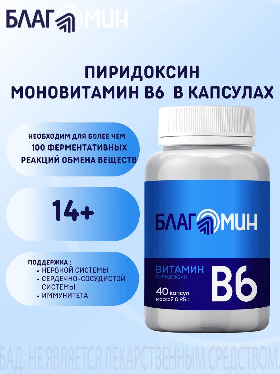 Благомин Витамин В6 (пиридоксин) 2 мг ВИС капс 0,25г 40 капсул