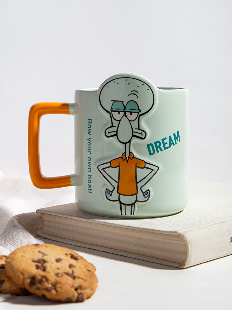 Кружка Gift Mug "Сквидвард", для СВЧ и посудомойки, керамическая, с ложкой, голубая