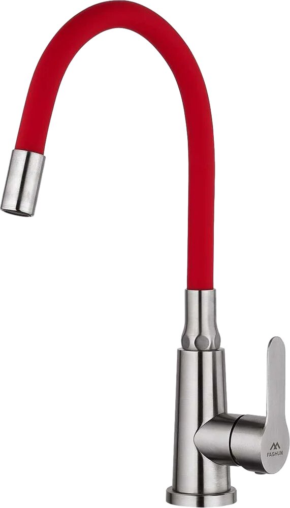 Смеситель для кухни Fashun A54301-10 с гибким изливом, с поворотным изливом, красный, матовый, однорычажный, нержавеющая сталь, с керамическим картриджем