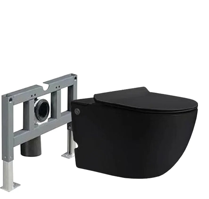 Унитаз подвесной SantiLine SL-5031MB с микролифтом, безободковый, черный, фаянсовый, антивсплеск, овальный