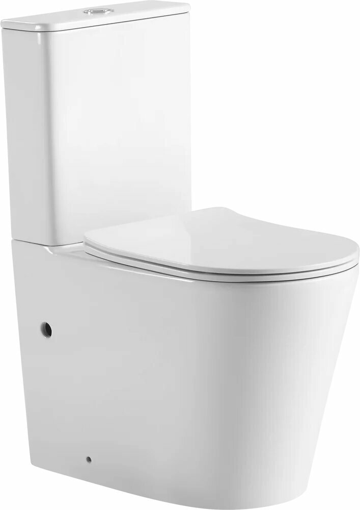 Унитаз-компакт напольный SantiLine SL-5026 с микролифтом, безободковый, фаянсовый, антивсплеск, белый, с нижним подводом овальный