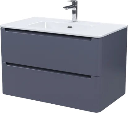 Тумба с раковиной IDDIS Edifice 80 подвесная, 80, 2 см, серая, матовая, из МДФ, с ящиками, раковина для ванной, фарфоровая, прямоугольная