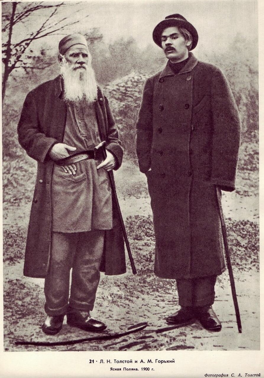 Плакат, постер Портрет Льва Толстого и Горького на бумаге, размер 21х30см