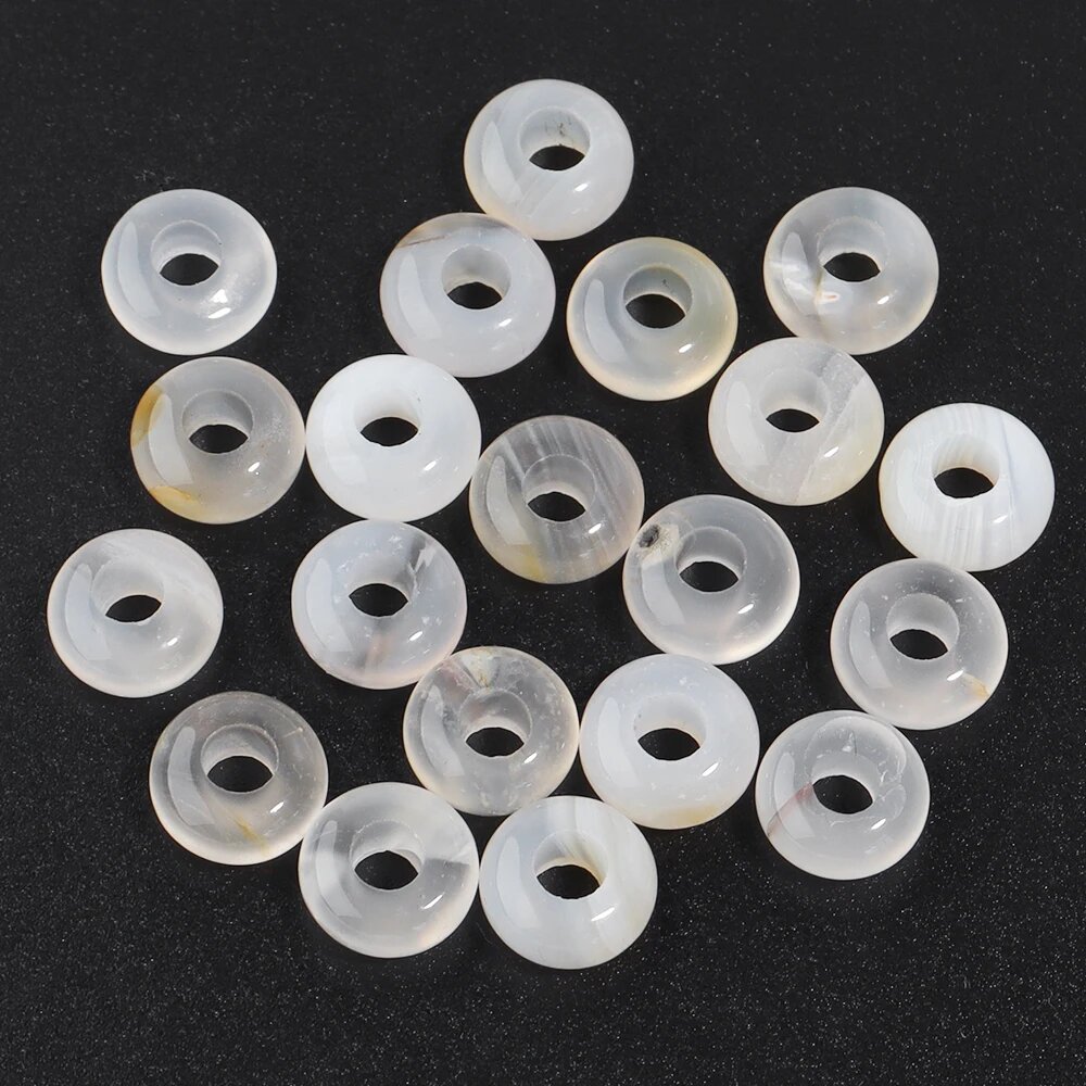 Натуральные каменные бусины с большим отверстием 10 шт. Белый, White Agate