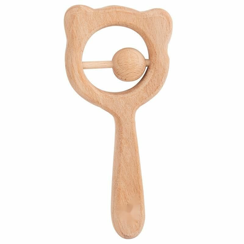 Погремушка для малышей / Грызунок прорезыватель из дерева / натуральный Бук игрушка (Одиночная бусина)