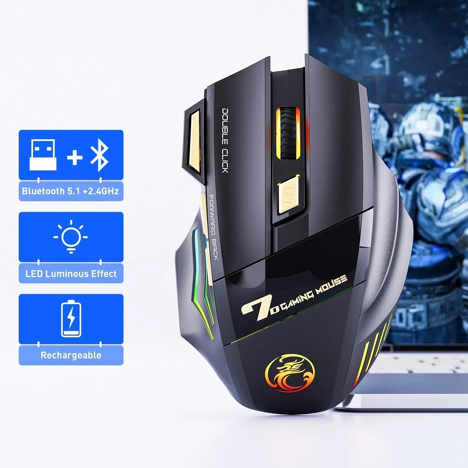 Беспроводная игровая мышь OPUYYM GW-X7 7 клавиш