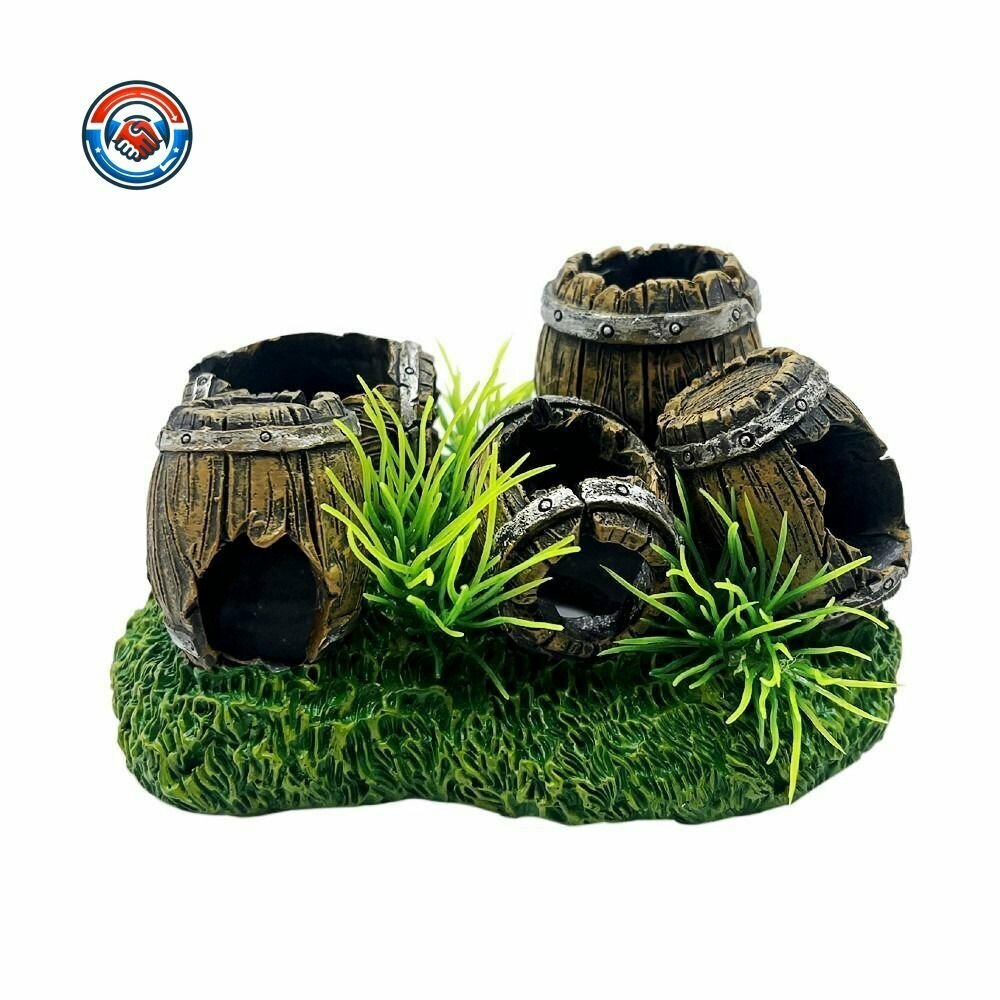 Декоративная пещера-бочка для аквариума и террариума, укрытие из смолы для рыб и креветок, деревенский аквариумный декор, безопасное убежище питомцев