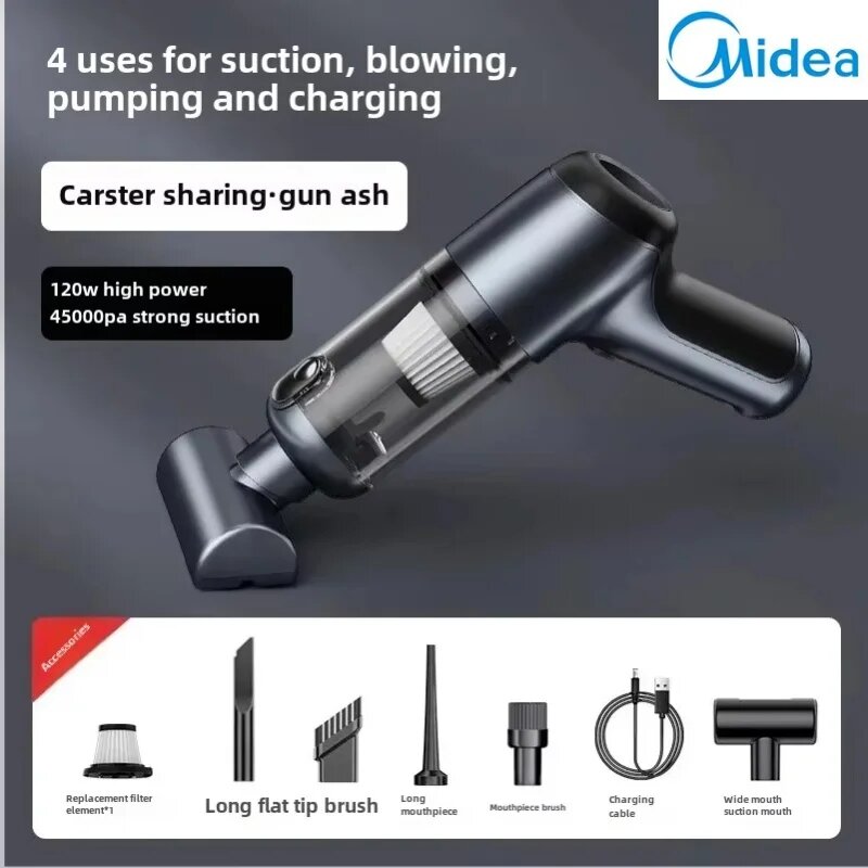 Автомобильный беспроводной пылесос Midea, мощный мини 450000PA, портативный пылесос для дома, ручной пылесос с сильным всасыванием, новый Серый, Black set