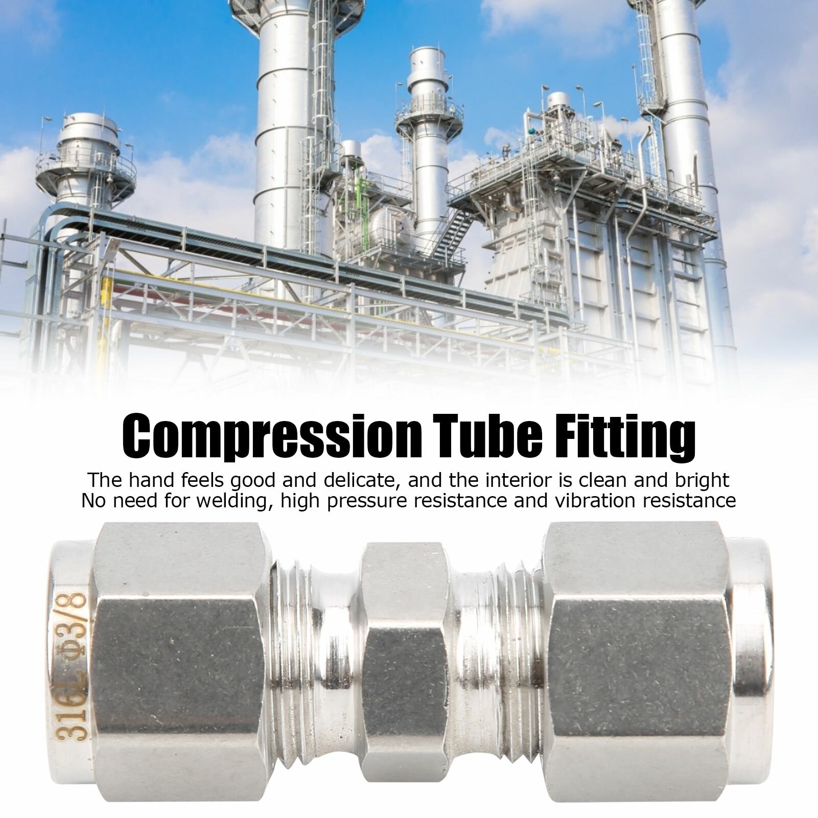 2 шт, компрессионный фитинг из нержавеющей стали 316, прямой переходник с двойным наконечником для трубы (Ф3/8)