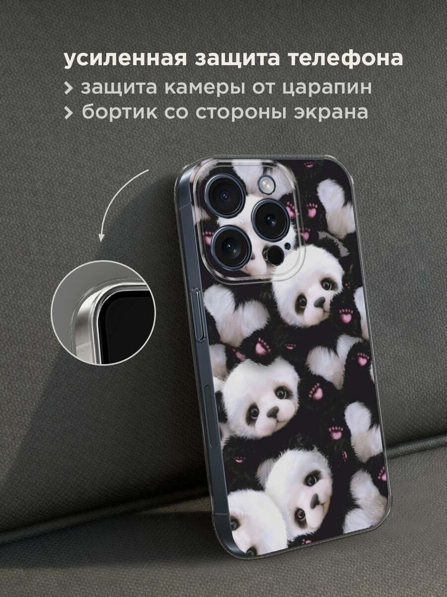 Чехол на Apple iPhone 15 Pro / Айфон 15 Про с принтом "Море панд" — фото 1