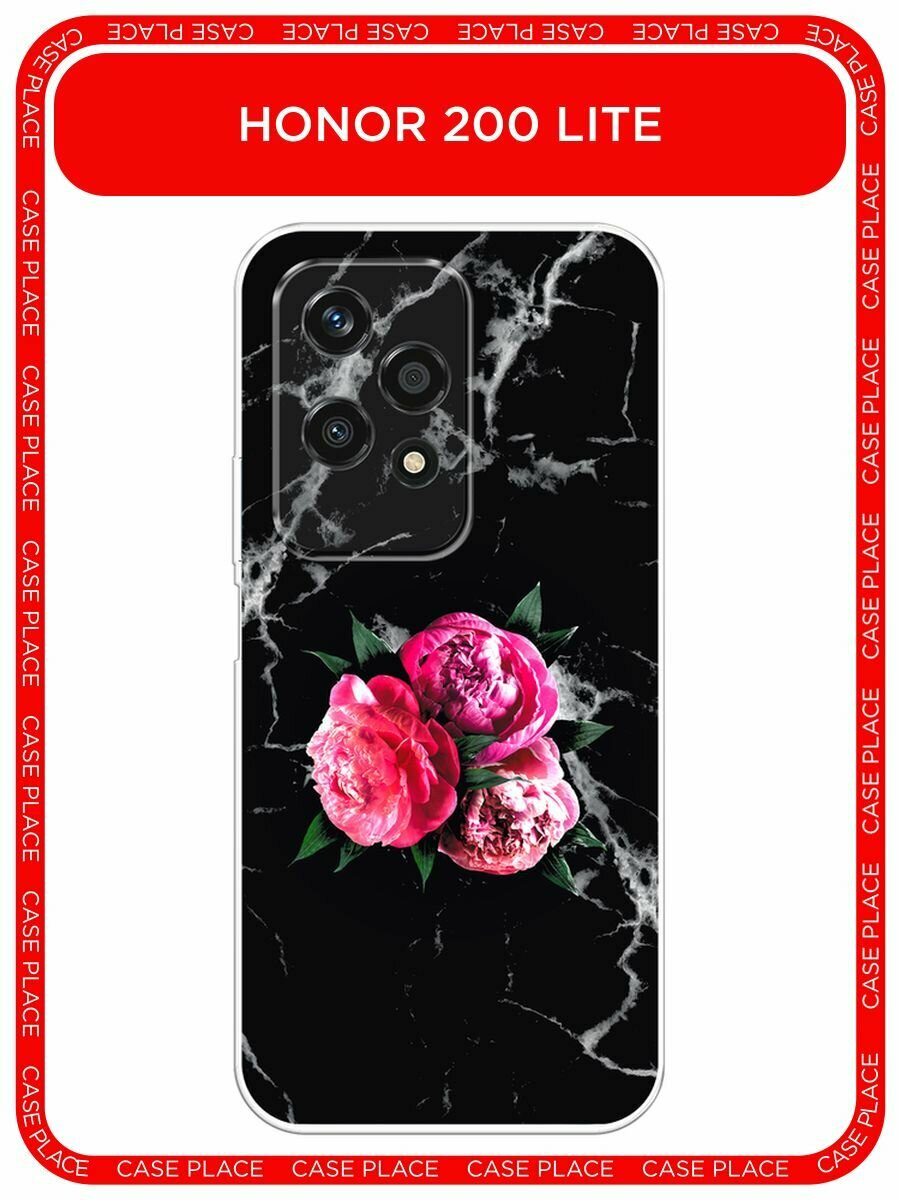 Чехол на Honor 200 Lite / Хонор 200 Лайт с принтом "Букет на черном мраморе"