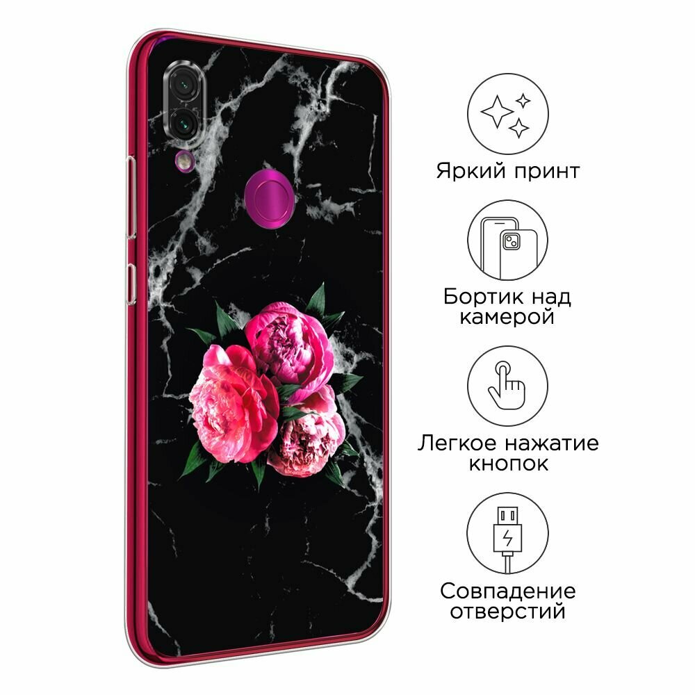 Чехол на Xiaomi Redmi Note 7 / Сяоми Редми Нот 7 с принтом "Букет на черном мраморе" — фото 1