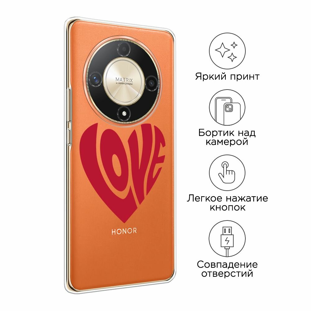 Чехол на Honor X9b / Хонор X9B с принтом "Love heart 2 - 14 февраля", прозрачный — фото 1