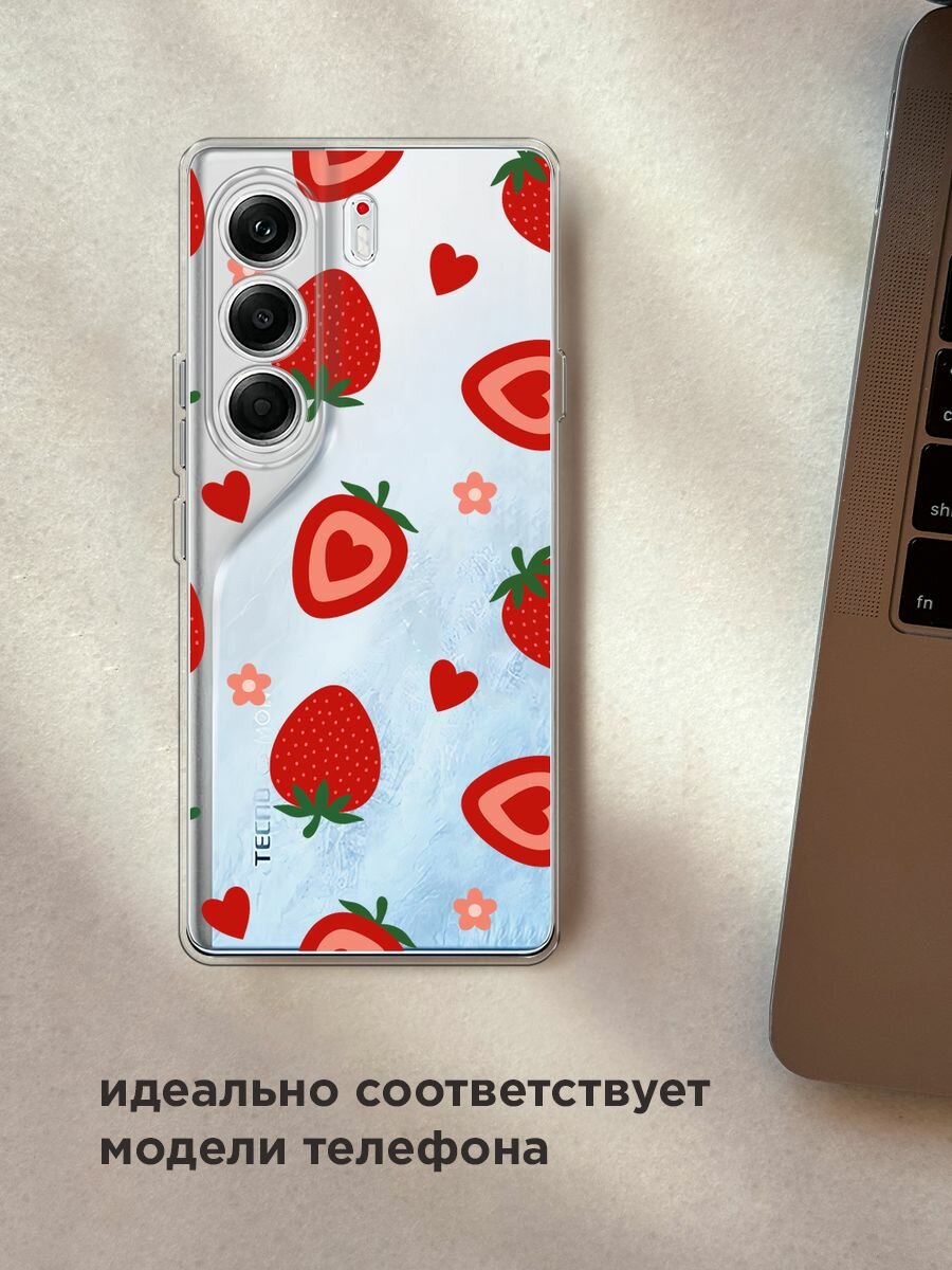Чехол на Tecno Camon 40 Pro 5G / Текно Камон 40 Про 5G с принтом "Heart strawberries 2 - 14 февраля", прозрачный — фото 1
