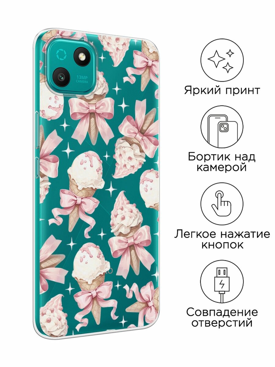 Чехол на Wiko T10 / Вико Т10 с принтом "Мороженое с бантиками", прозрачный — фото 1