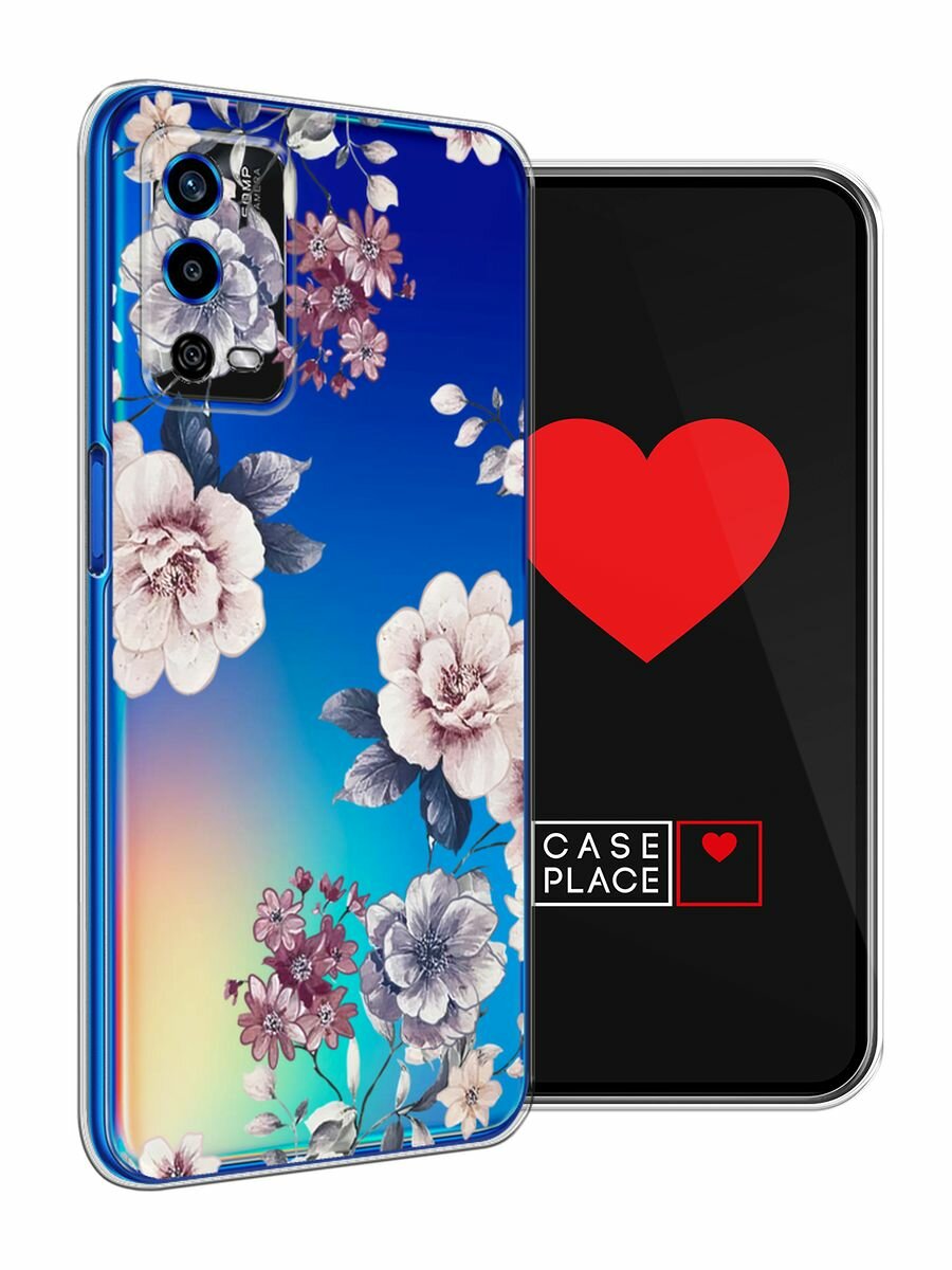 Чехол на Oppo A55 4G / Оппо А55 4G с принтом "Нежные винтажные цветы", прозрачный — фото 1