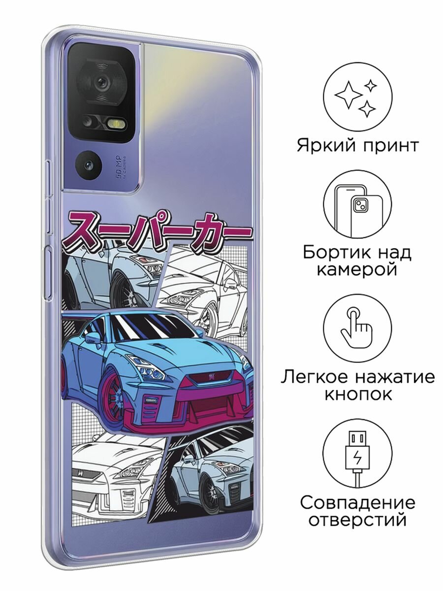 Чехол на TCL 40 SE / ТСЛ 40 SE с принтом "JDM коллаж", прозрачный — фото 1