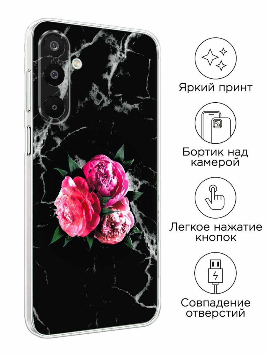 Чехол на Samsung Galaxy M16 / Самсунг Галакси М16 с принтом "Букет на черном мраморе" — фото 1