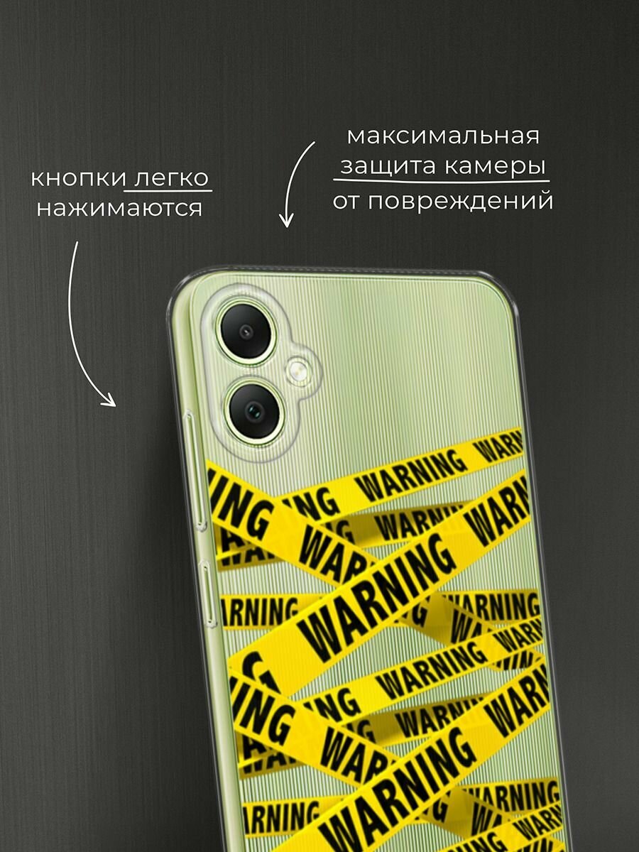 Чехол на Samsung Galaxy A05 / Самсунг Галакси A05 с принтом "Warning!", прозрачный — фото 1
