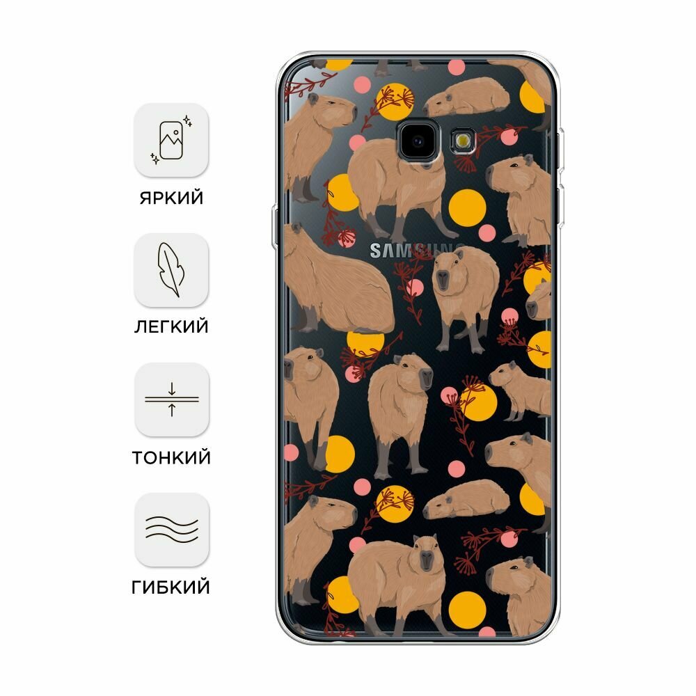 Чехол на Samsung Galaxy J4 Plus 2018 / Самсунг J4 Plus 2018 с принтом "Капибара паттерн", прозрачный — фото 1
