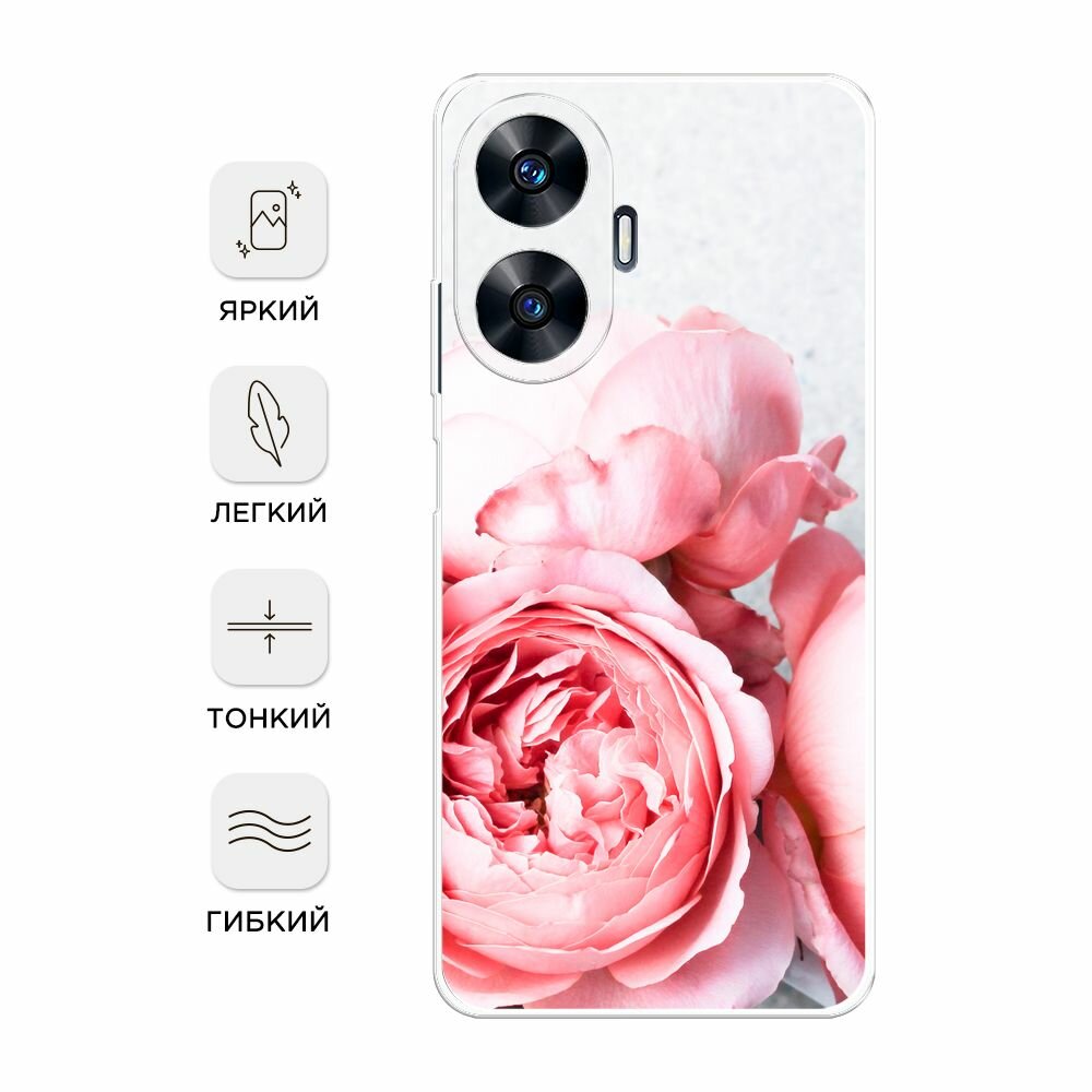 Силиконовый чехол на Realme C55 / Реалми C55 с принтом "Пионы на белом" — фото 1