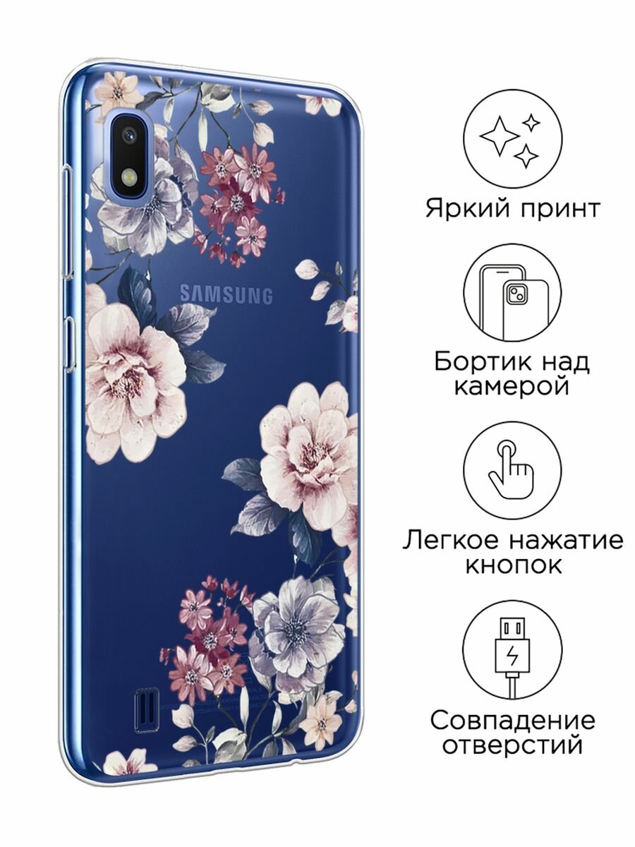 Чехол на Samsung Galaxy A10 / Самсунг Галакси А10 с принтом "Нежные винтажные цветы", прозрачный — фото 1