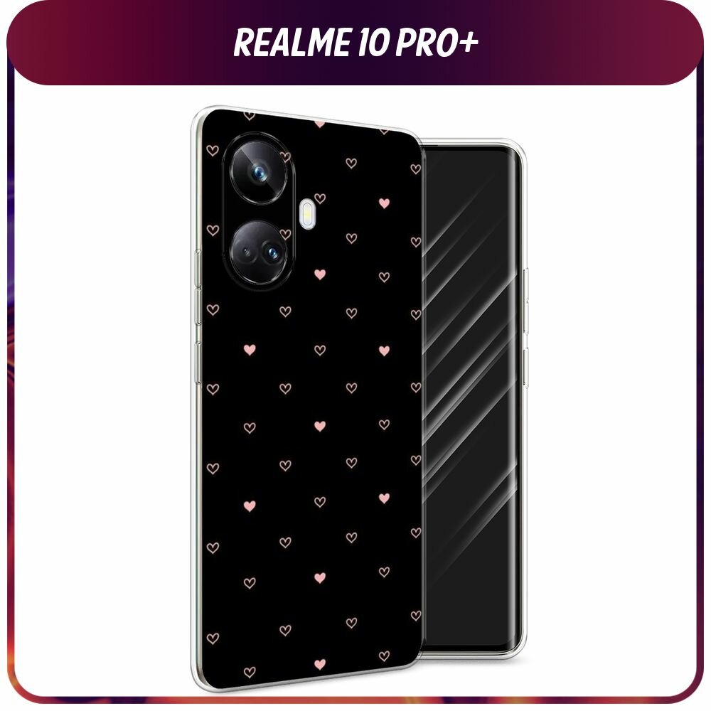 Чехол на Realme 10 Pro+ / Реалми 10 Про+ с принтом "Черный фон и сердечки"