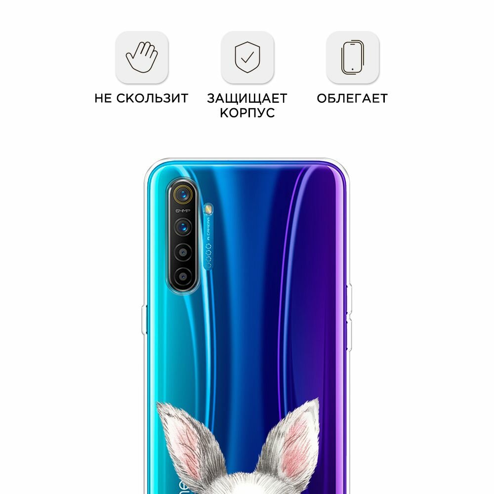 Чехол на Realme XT / Реалми XT с принтом "Карандашный кролик 2 - 8 марта", прозрачный — фото 1
