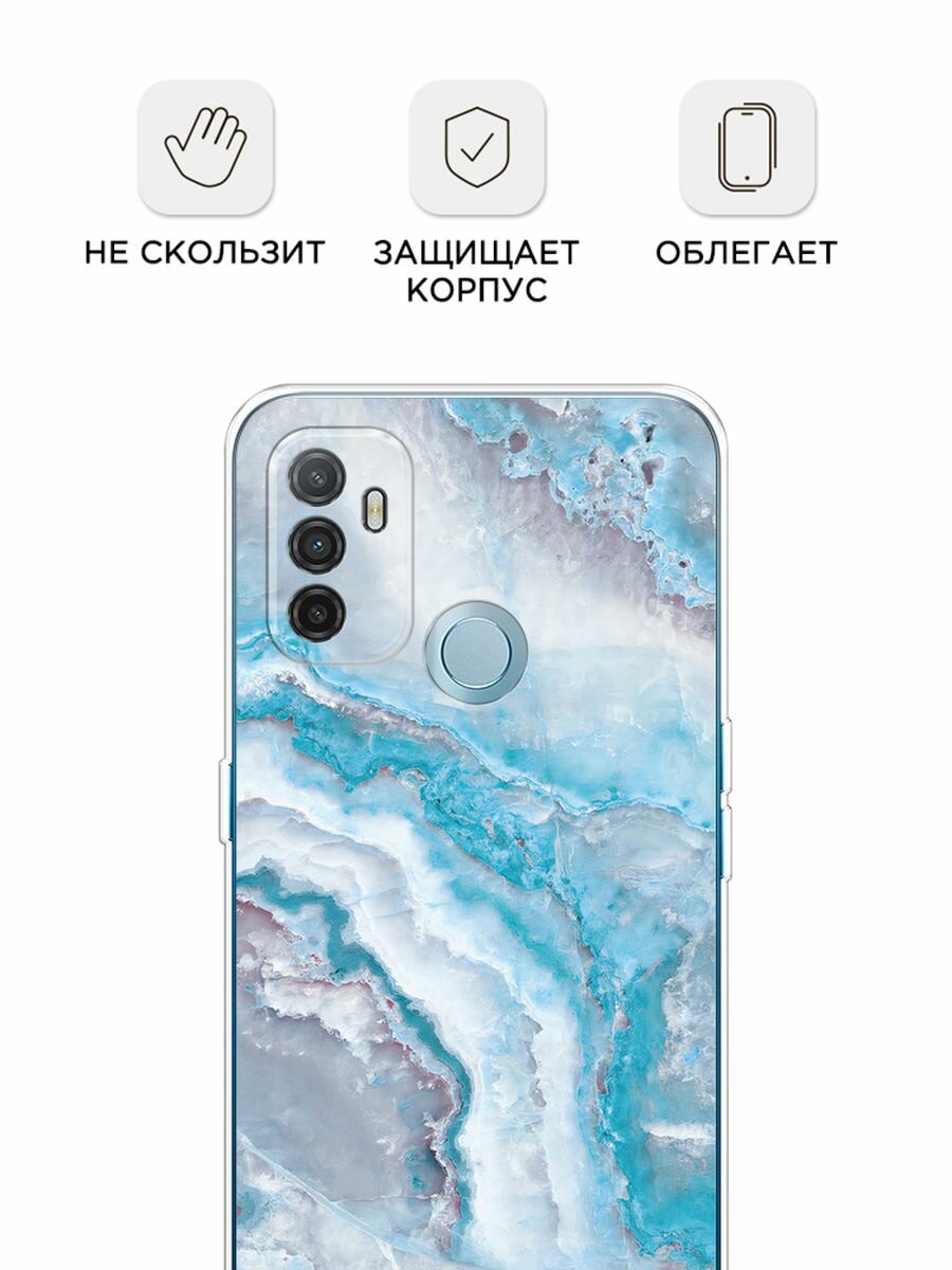 Чехол на Oppo A53 / Оппо А53 с принтом "Нежно-голубой мрамор" — фото 1
