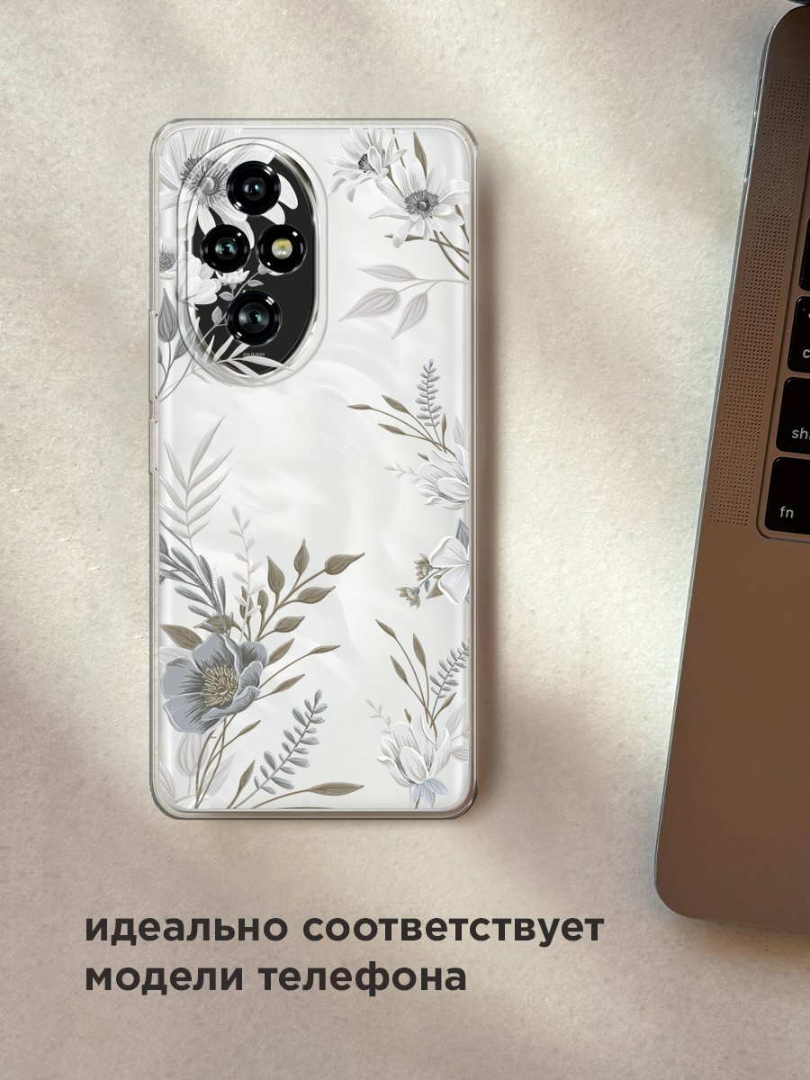 Чехол на Honor 200 Pro / Хонор 200 Про с принтом "Цветы сепия 3" — фото 1