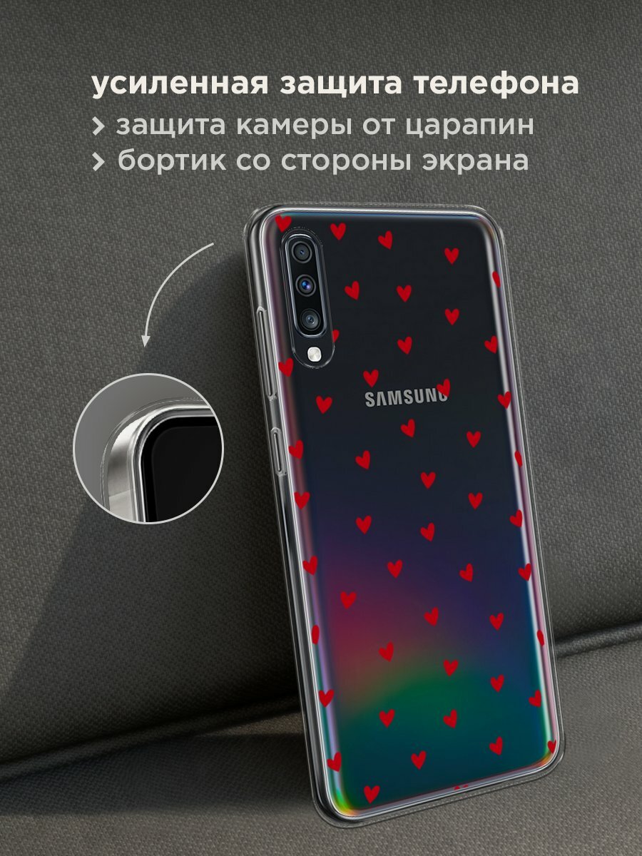 Чехол на Samsung Galaxy A70 / Самсунг Галакси А70 с принтом "Red hearts", прозрачный — фото 1