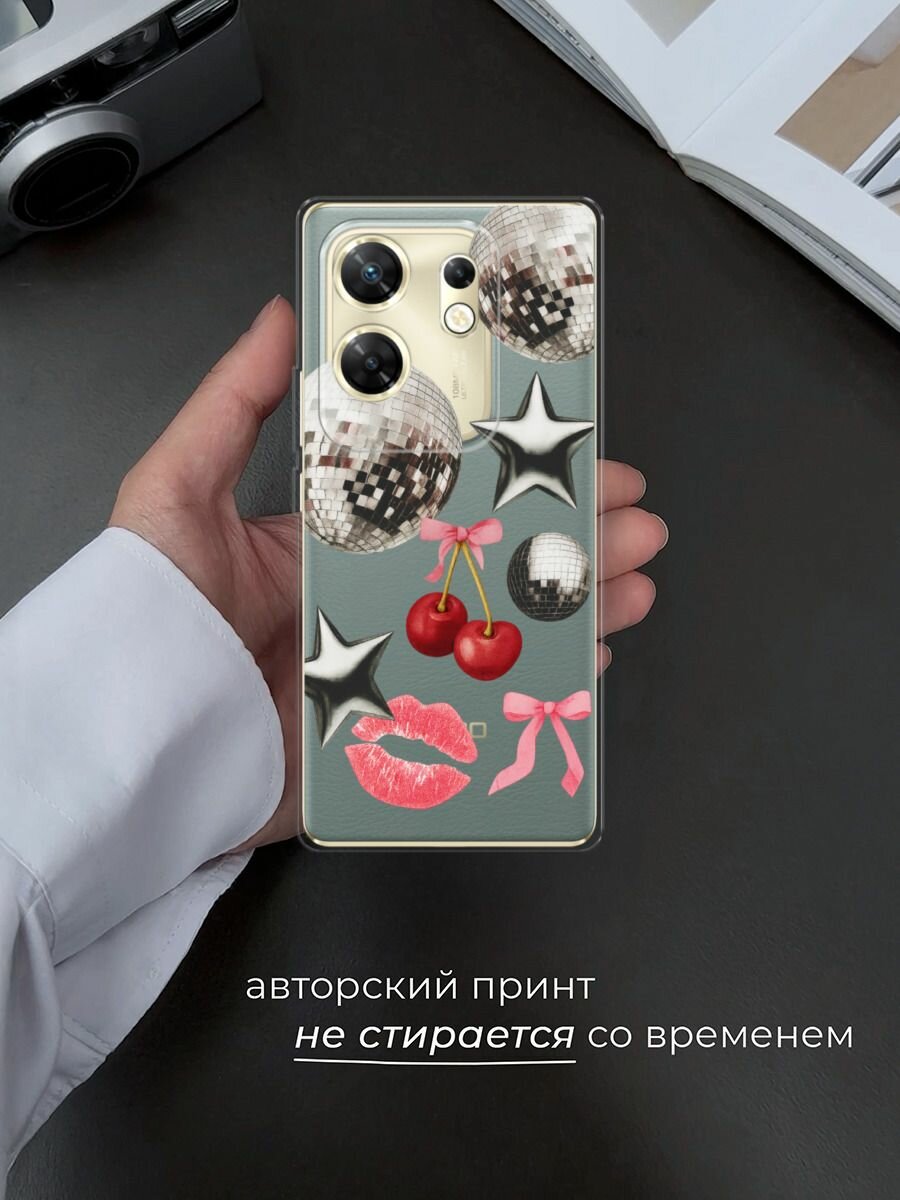 Чехол на Infinix Zero 30 4G / Инфиникс Зеро 30 4G с принтом "Стильная подборка", прозрачный — фото 1