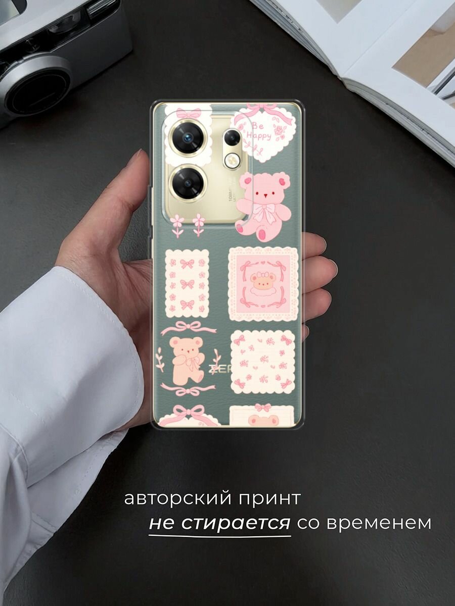Чехол на Infinix Zero 30 4G / Инфиникс Зеро 30 4G с принтом "Розовые марки", прозрачный — фото 1