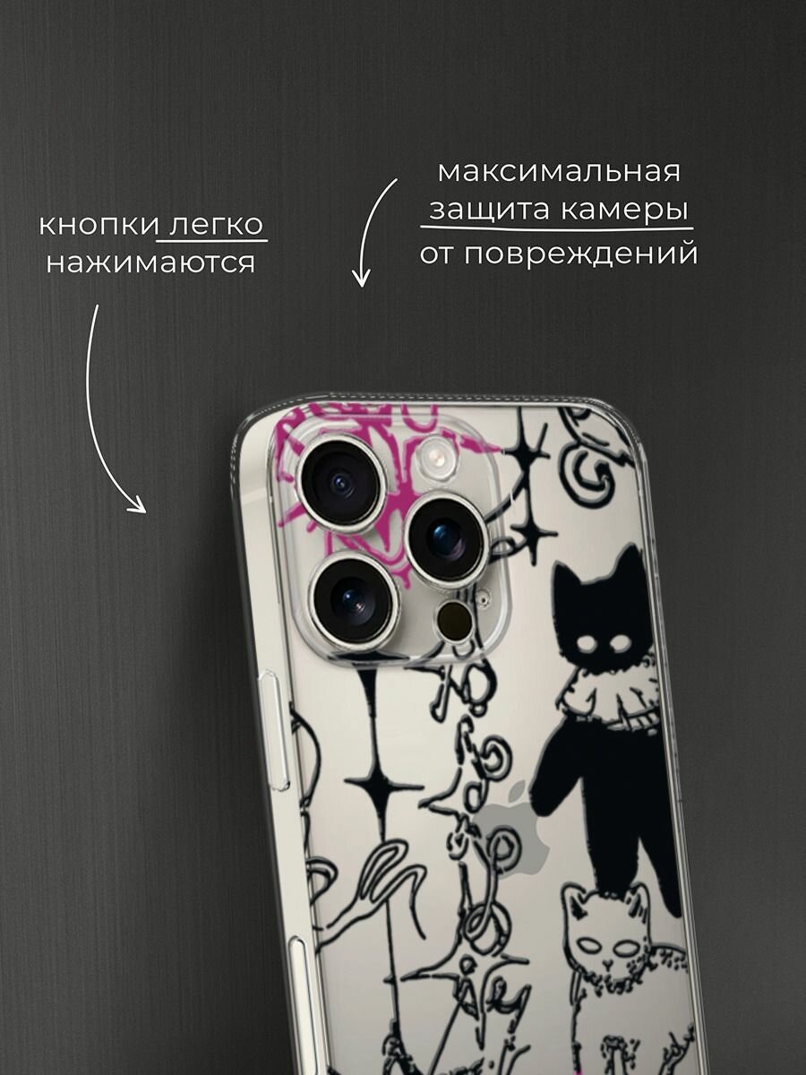 Чехол на Apple iPhone 16 Pro / Айфон 16 Про с принтом "Готические котики" — фото 1