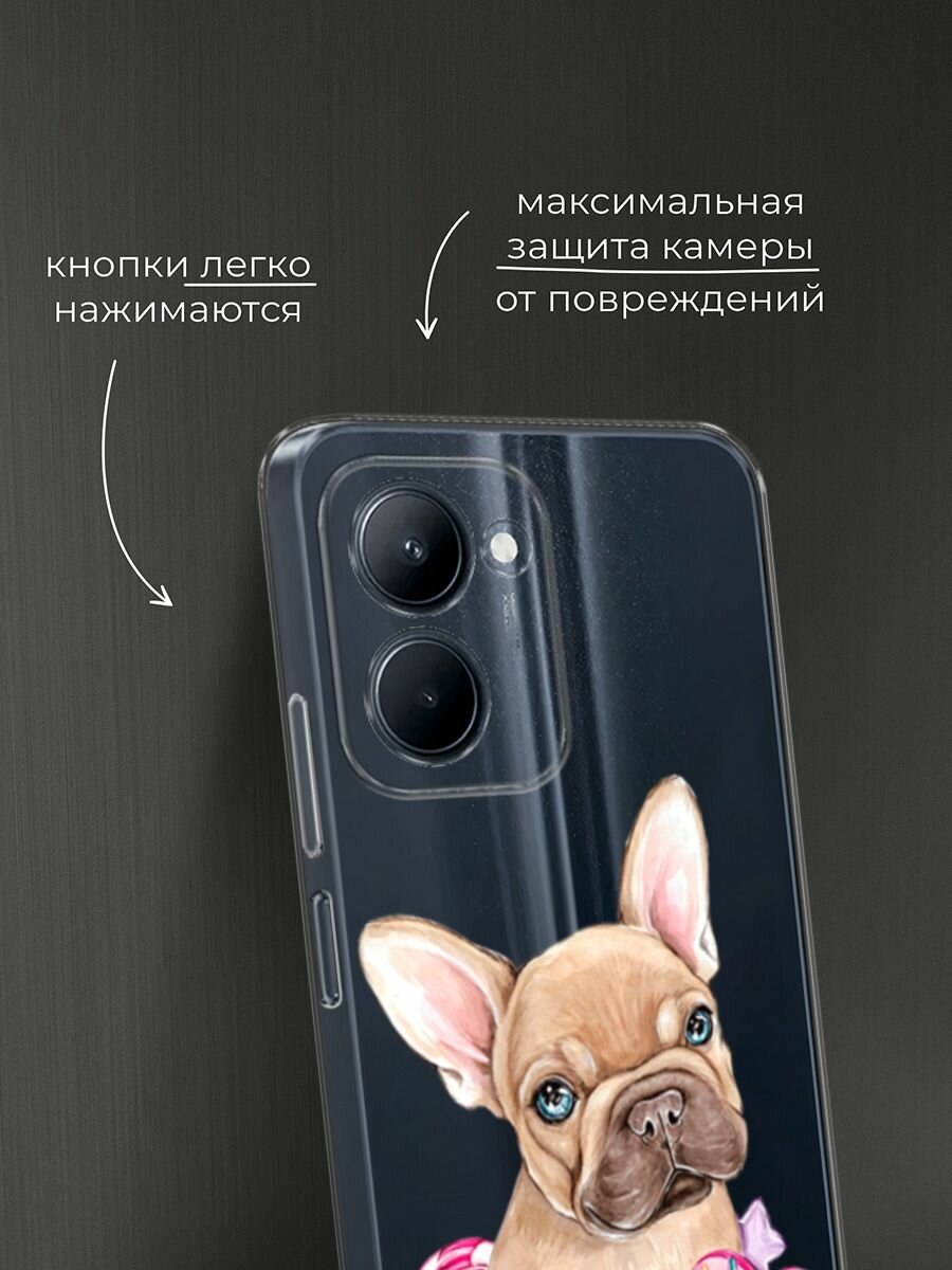 Чехол на Realme C33 / Реалми С33 с принтом "Бульдог и сладости", прозрачный — фото 1