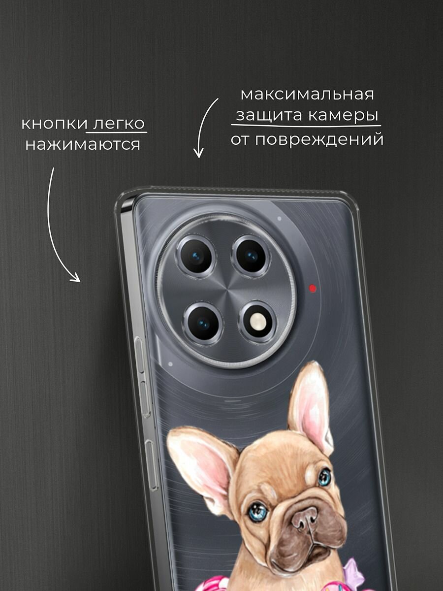 Чехол на Tecno Camon 30S / Текно Камон 30S с принтом "Бульдог и сладости", прозрачный — фото 1