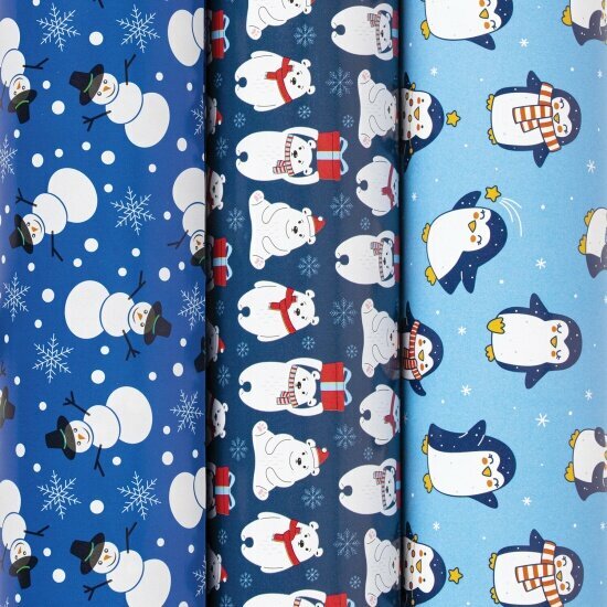 Бумага упаковочная Золотая Сказка новогодняя набор 3 шт, "Snow Fun", 70х100 см, 3 дизайна, , 592060