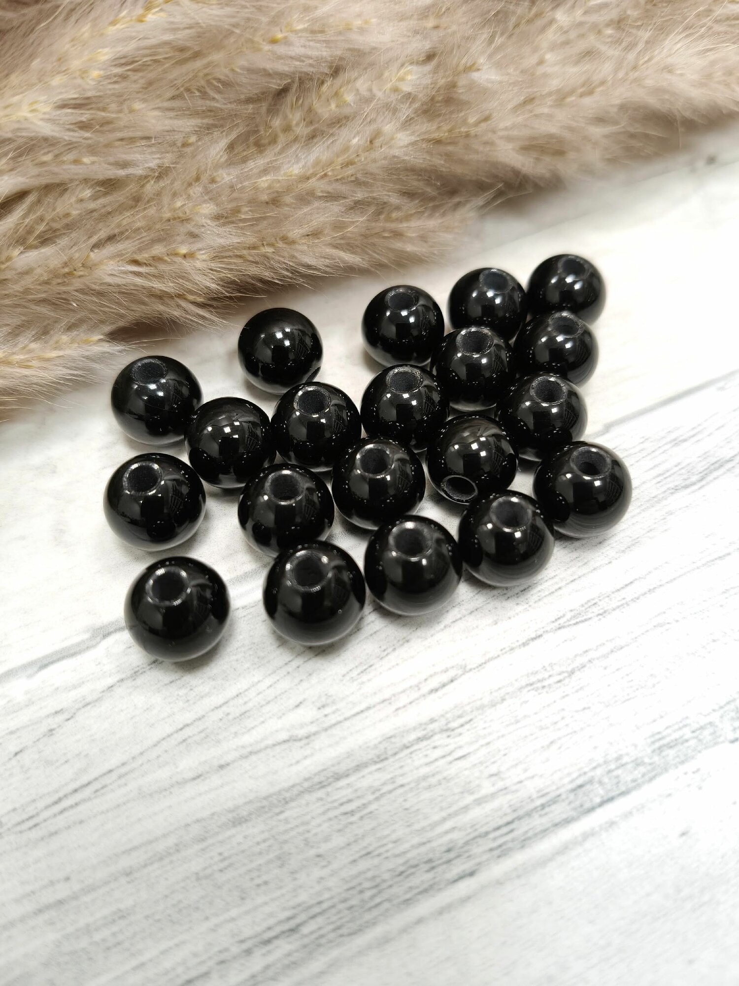 Бусина агат черный 10 мм с большим отверстием 3 мм (1 бусина), Suntrim