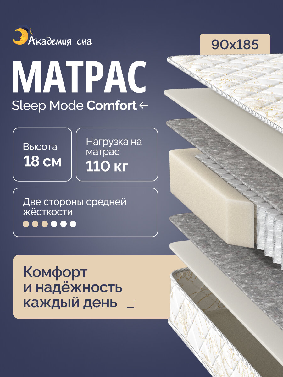 Анатомический матрас 90x186 Sleep Mode Comfort, ортопедический, односпальный