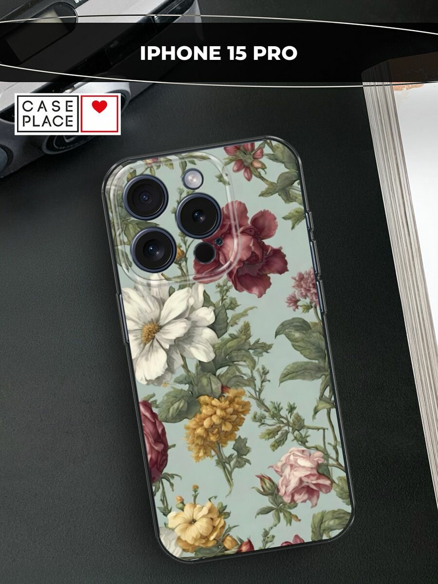 Чехол на Apple iPhone 15 Pro / Айфон 15 Про с принтом Акварельные красные цветы