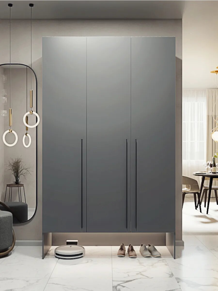 Casa Mia 90х250х50 см. Шкаф для одежды в прихожую 3-дверный, серый, ручка скоба 960 мм
