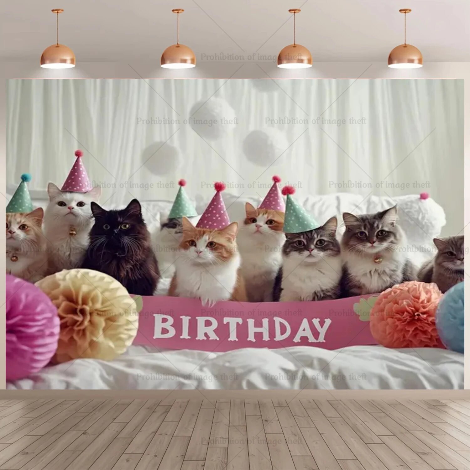 Милые Мультяшные коты тематический фон Смешные животные на день рождения фотография детский подарок баннер розовый черный воздушный шар плакат реквизит