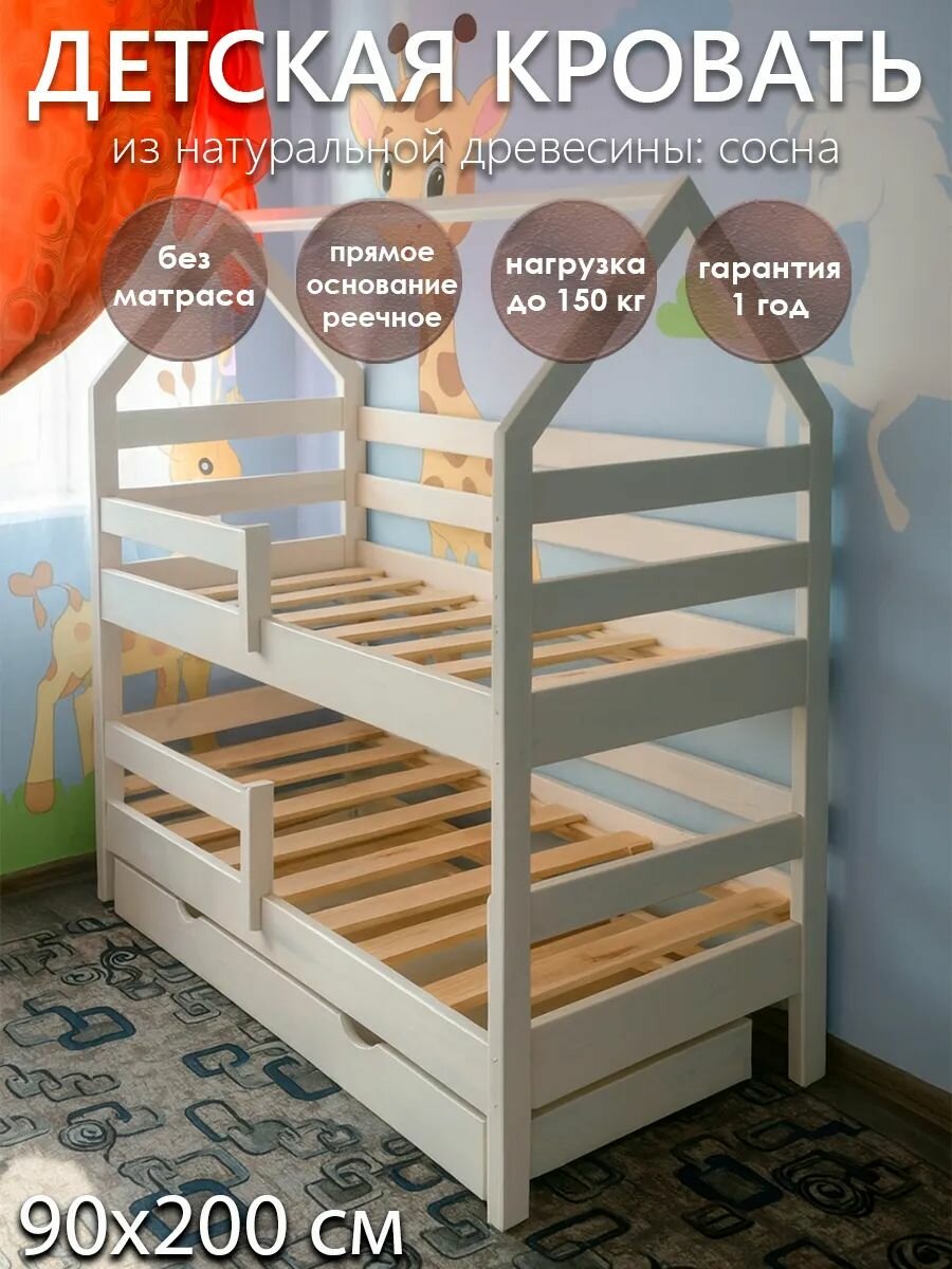 Детская двухъярусная кровать-домик Виола 90x200