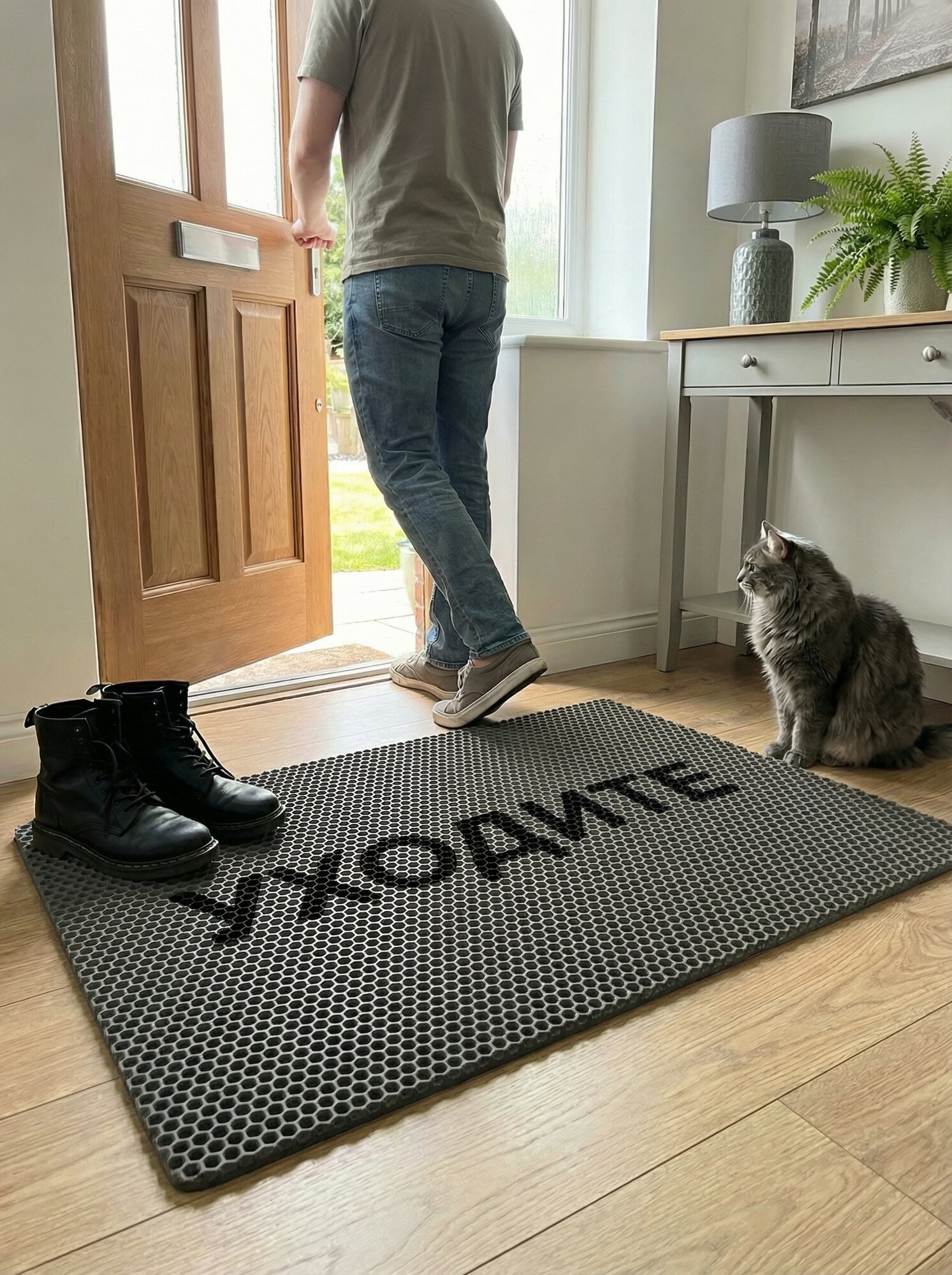 Коврик придверный и прихожую с надписью "Уходите", серый цвет