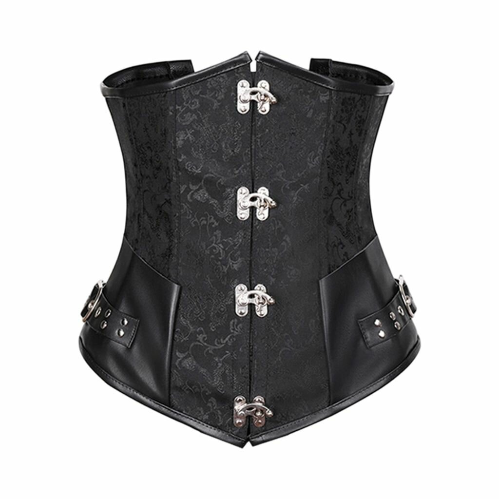 Корсет в стиле стимпанк из искусственной кожи-черный-M