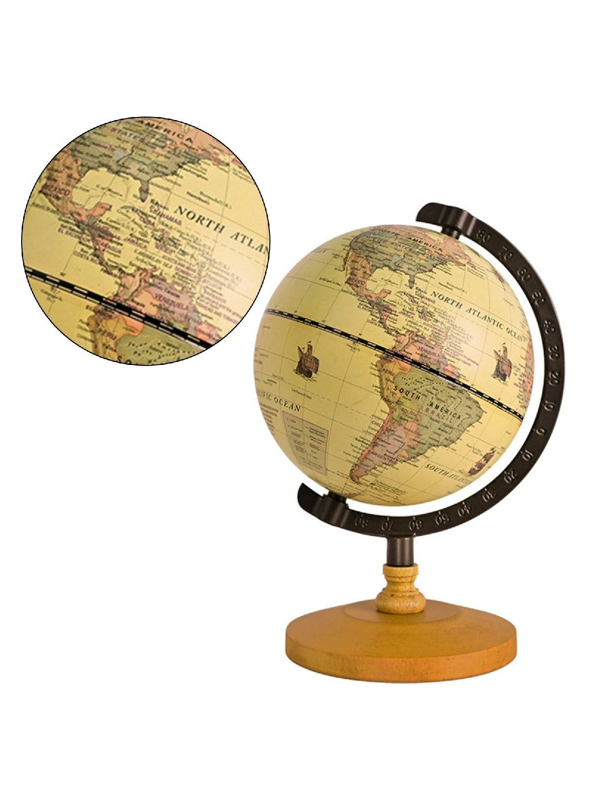 Антикварный глобус диаметром 14 см для настольных украшений с деревянной подставкой для учебы