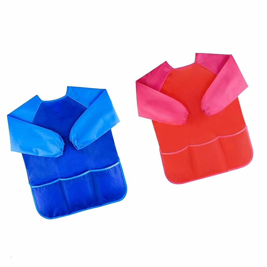 Водоотталкивающий детский фартук с длинными рукавами для рисования, Большие красные и синие - M