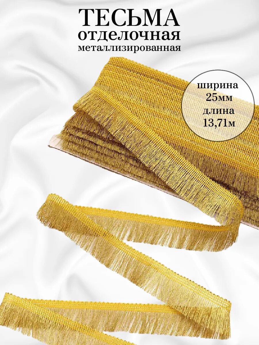 Тесьма декоративная металлизированная 25 мм 13,71 м, золотая