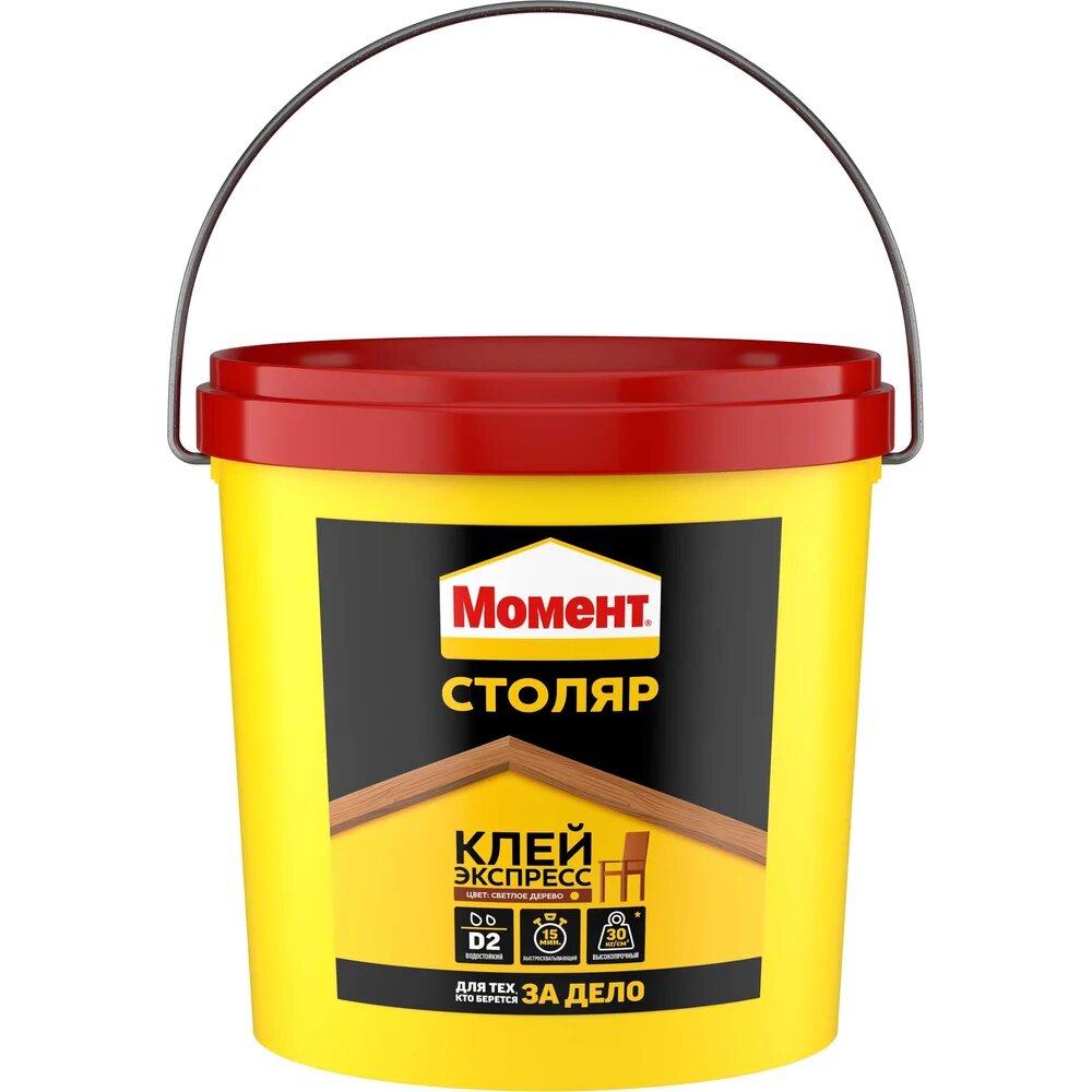 Клей момент Столяр Экспресс 600308 – водостойкий клей на основе ПВА для гипсокартона, бумаги и дерева, светло‑желтого