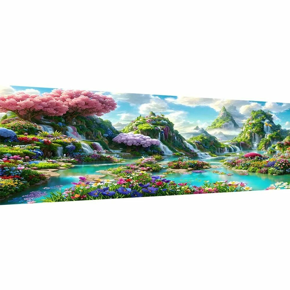 Круглая алмазная картина из смолы с бриллиантами /Серия пейзажей, 100*40 см